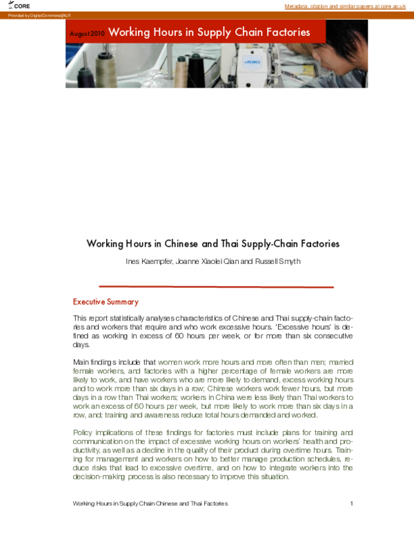 (PDF) Working Hours in Chinese and Thai Supply-Chain Factories