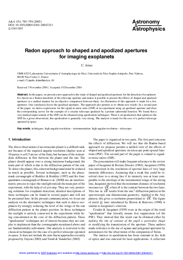 (PDF) Radon approach to shaped and apodized apertures for imaging ...
