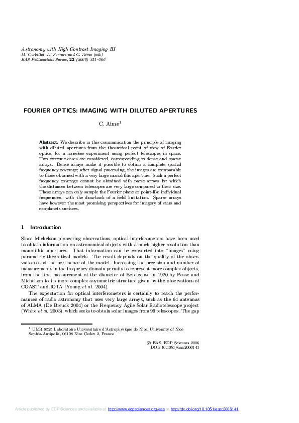 (PDF) Fourier optics: imaging with diluted apertures