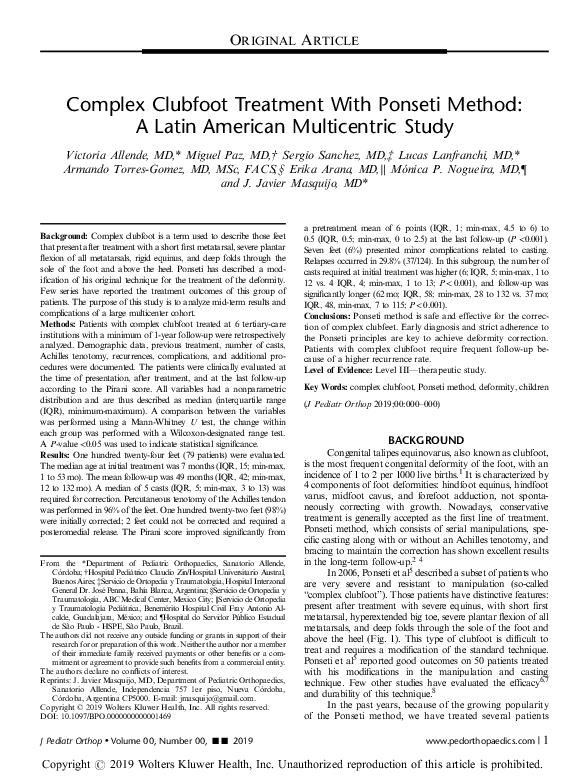 (PDF) Complex Clubfoot Treatment With Ponseti Method: A Latin American ...