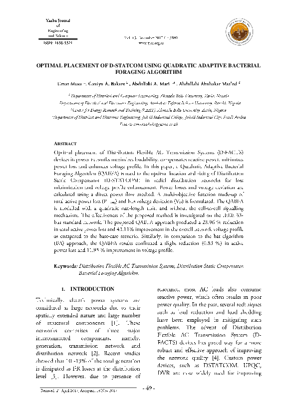 Pdf Optimal Placement Of D Statcom Using Quadratic Adaptive Bacterial 4314