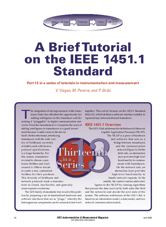 (PDF) A brief tutorial on the IEEE 1451.1 Standard - Part 13 in a series of tutorials in ...