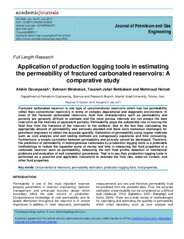 (PDF) Application of production logging tools in estimating the permeability of fractured ...