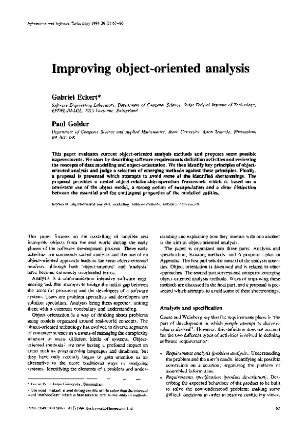 Pdf Enhancing Object Oriented Analysis Methods