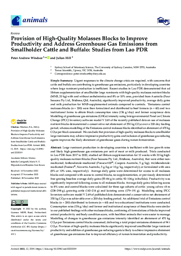 (PDF) Provision of High-Quality Molasses Blocks to Improve Productivity and Address Greenhouse ...