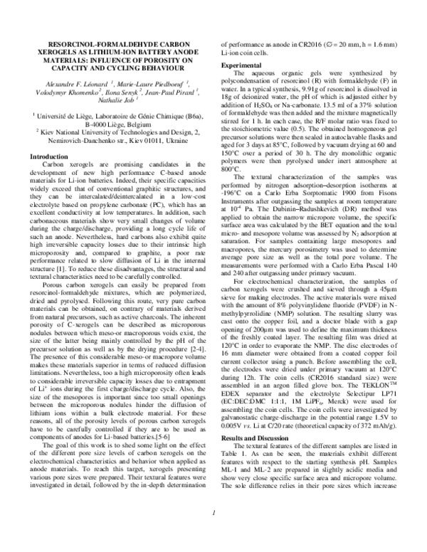 (PDF) Resorcinol-Formaldehyde Carbon Xerogels as Lithium-Ion Battery ...