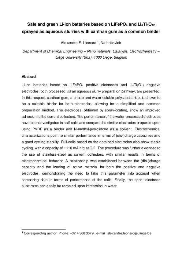 (PDF) Safe and green Li-ion batteries based on LiFePO4 and Li4Ti5O12 ...