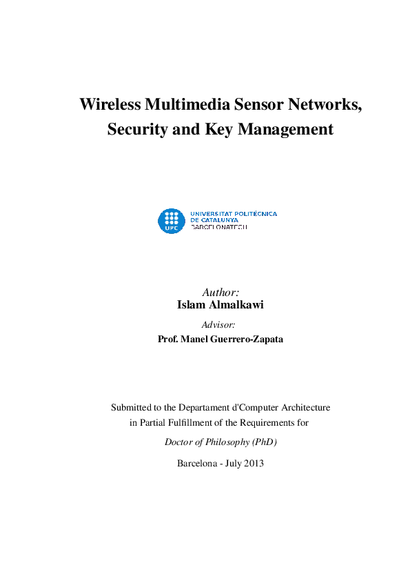 (PDF) Wireless multimedia sensor networks, security and key management | Eslam Malkawi ...
