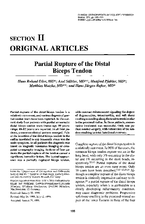 (PDF) Partial Rupture of the Distal Biceps Tendon | Matthias Matzko ...