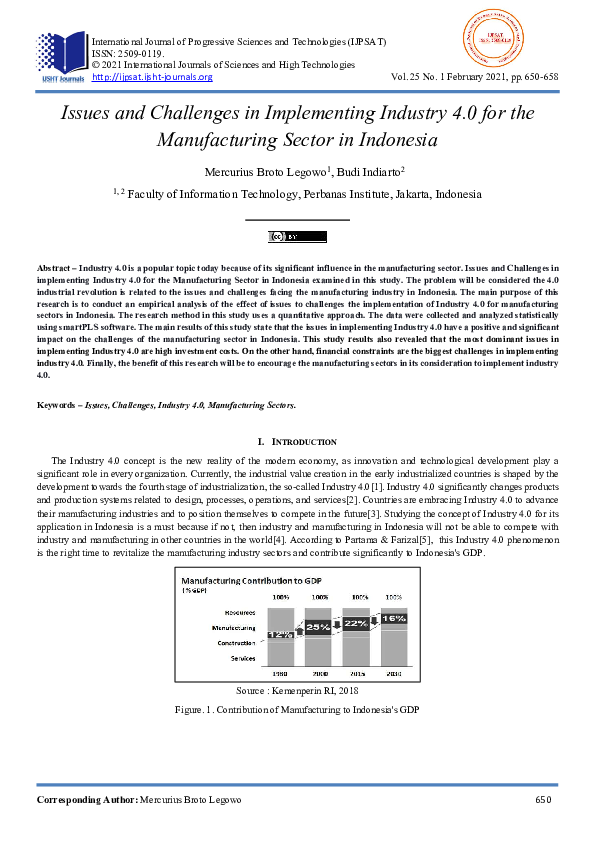 (PDF) Issues and Challenges in Implementing Industry 4.0 for the Manufacturing Sector in Indonesia