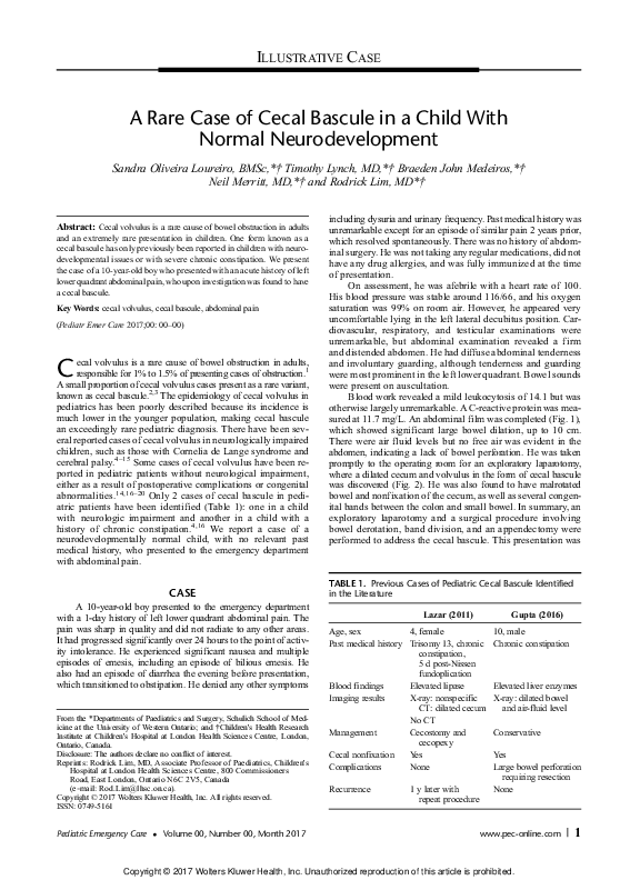 (PDF) A Rare Case of Cecal Bascule in a Child With Normal Neurodevelopment