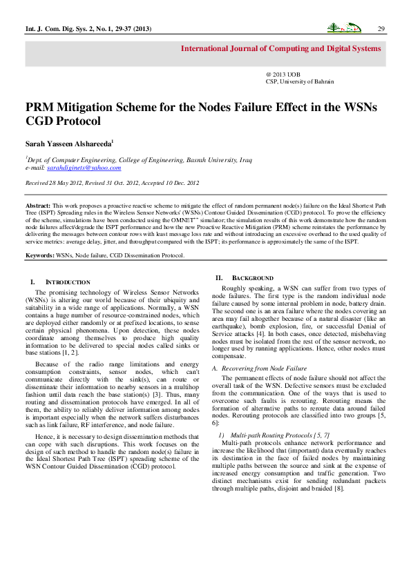 (PDF) PRM Mitigation Scheme for the Nodes Failure Effect in the WSNs CGD Protocol