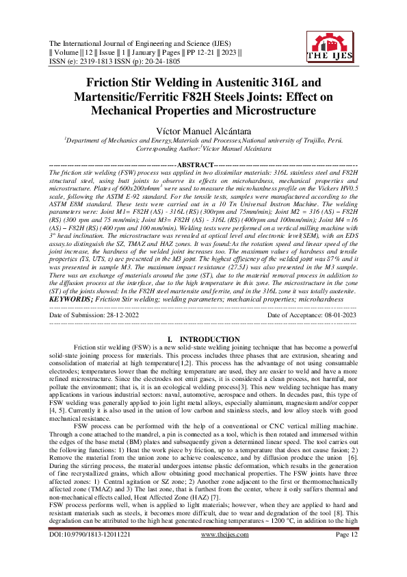 (PDF) Friction Stir Welding in Austenitic 316L and Martensitic/Ferritic F82H Steels Joints ...