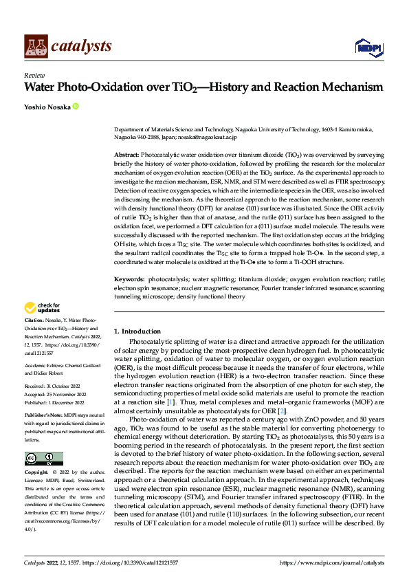 (PDF) Water Photo-Oxidation over TiO2—History and Reaction Mechanism