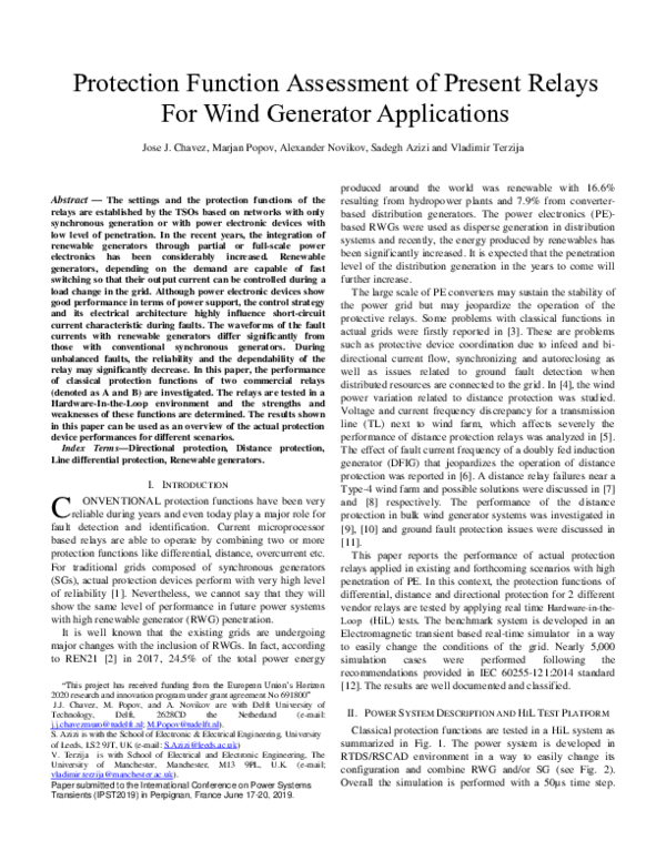 (PDF) Protection Function Assessment of Present Relays For Wind ...