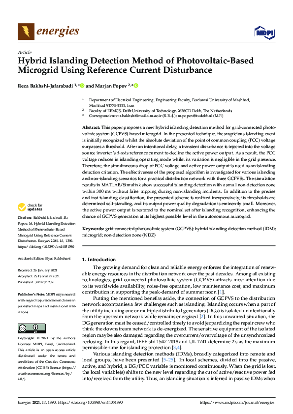 Pdf Hybrid Islanding Detection Method Of Photovoltaic Based Microgrid Using Reference Current