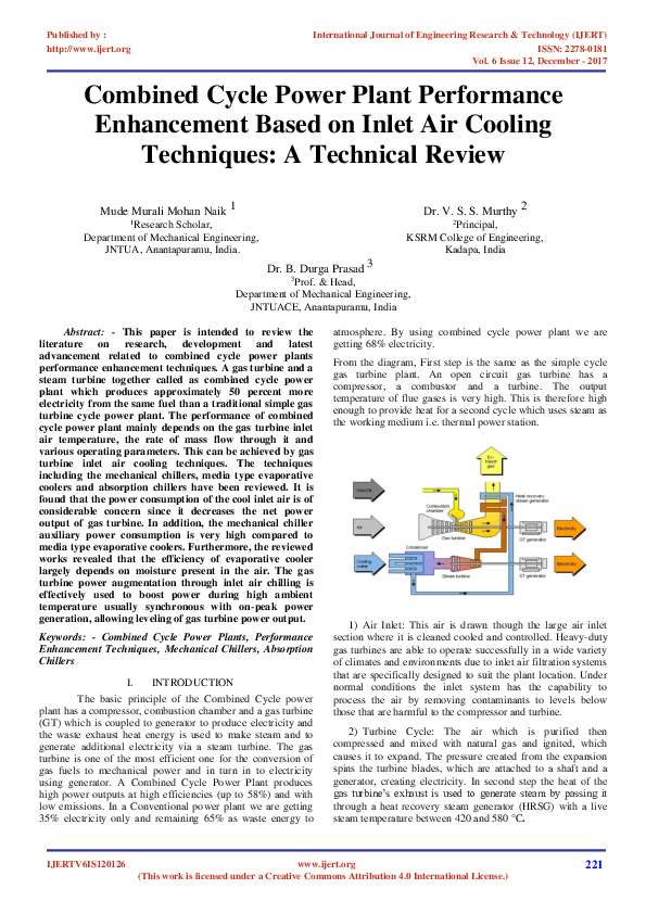 (PDF) Combined Cycle Power Plant Performance Enhancement Based on Inlet Air Cooling Techniques ...