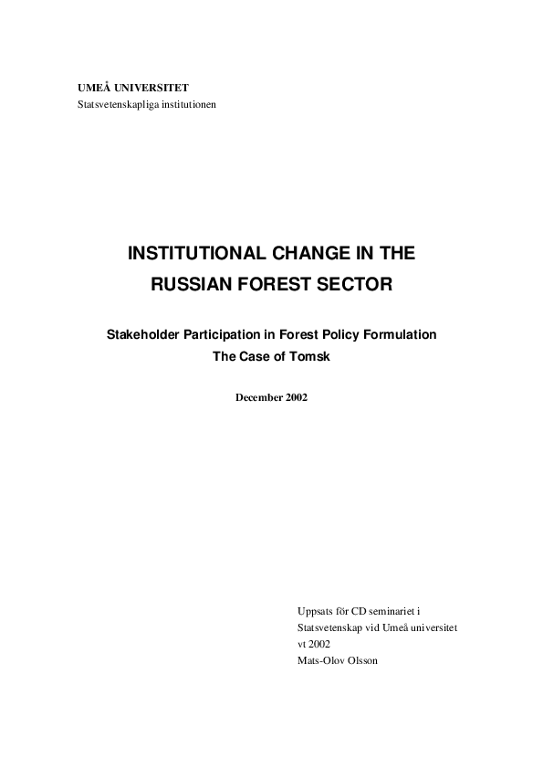 (PDF) Institutional change in the Russian forest sector: Stakeholder participation in forest ...