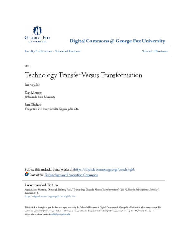 (PDF) Technology Transfer Versus Transformation