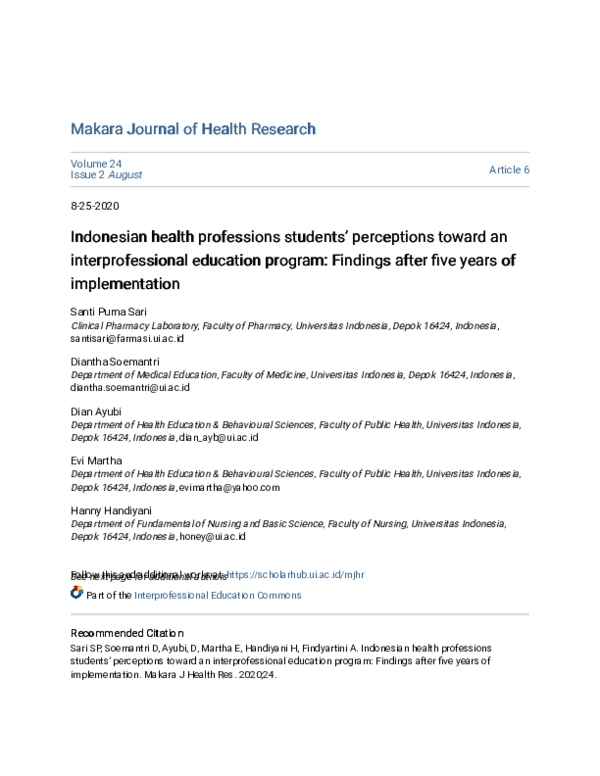 (PDF) Indonesian health professions students’ perceptions toward an ...
