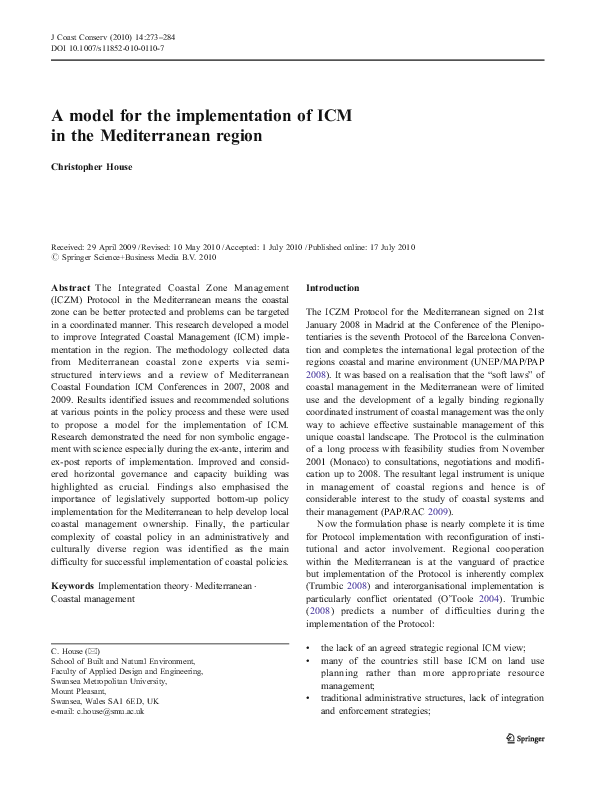 (PDF) A model for the implementation of ICM in the Mediterranean region