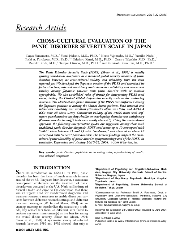 (PDF) Cross-cultural evaluation of the Panic Disorder Severity Scale in ...