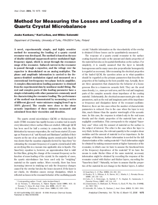 (PDF) Method for Measuring the Losses and Loading of a Quartz Crystal ...