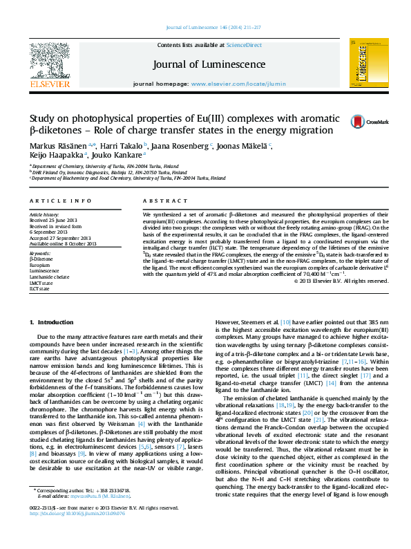 (PDF) Study on photophysical properties of Eu(III) complexes with ...