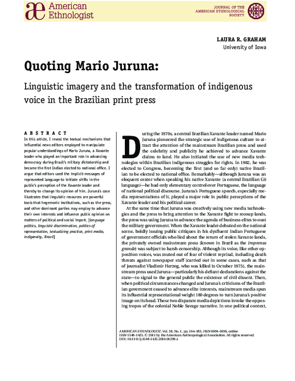 (PDF) Quoting Mario Juruna: Linguistic imagery and the transformation ...