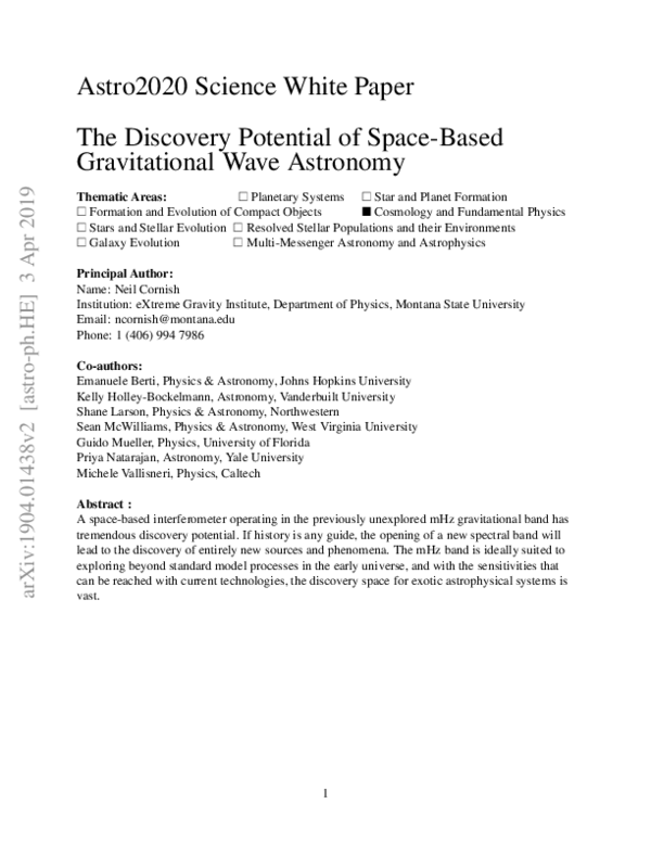 (PDF) The Discovery Potential of Space-Based Gravitational Wave Astronomy