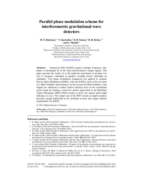 (PDF) Parallel phase modulation scheme for interferometric gravitational-wave detectors