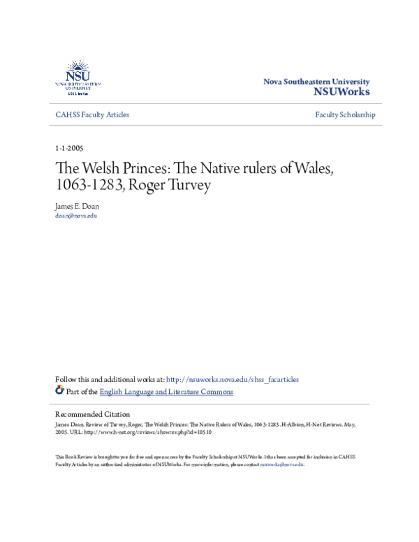 (PDF) Wales of the Princes (Doan on Turvey, \u27The Welsh Princes: The ...