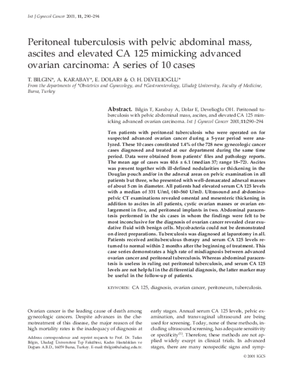 (PDF) Pelvic Tuberculosis Simulating an Ovarian Tumor at a Stage of Peritoneal Carcinosis | Pape ...