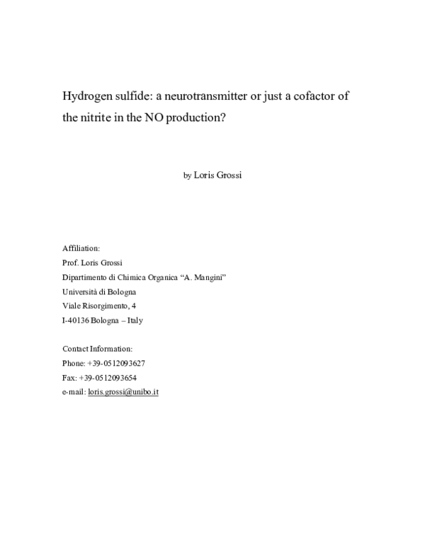 (PDF) Hydrogen sulfide: a neurotransmitter or just a cofactor of the ...