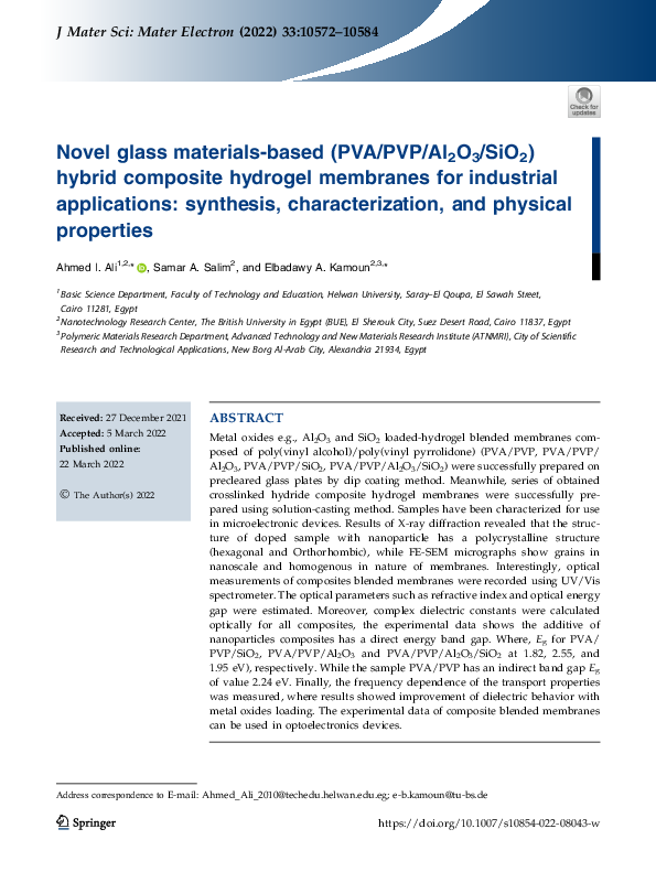 (PDF) Novel glass materials-based (PVA/PVP/Al2O3/SiO2) hybrid composite hydrogel membranes for ...