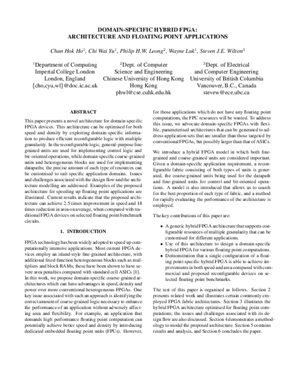 Domain Specific Hybrid Fpga Architecture And Floating Point Applications