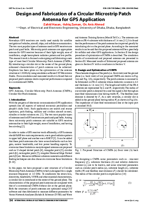 (PDF) Design and Fabrication of a Circular Microstrip Patch Antenna for GPS Application