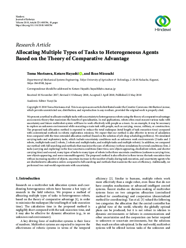 (PDF) Task Allocation for Heterogeneous Robots