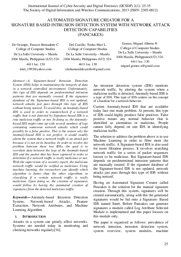 (PDF) Automated Signature Creator for a Signature Based Intrusion Detection System with Network ...