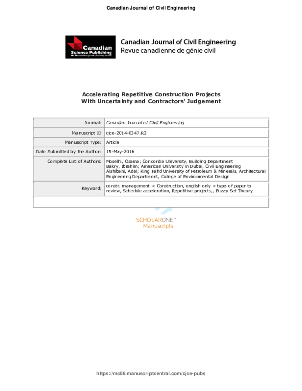 (PDF) Accelerating repetitive construction projects: with uncertainty ...