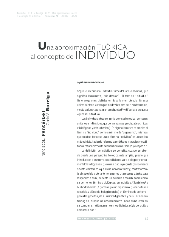 (PDF) Una aproximación teórica al concepto de individuo