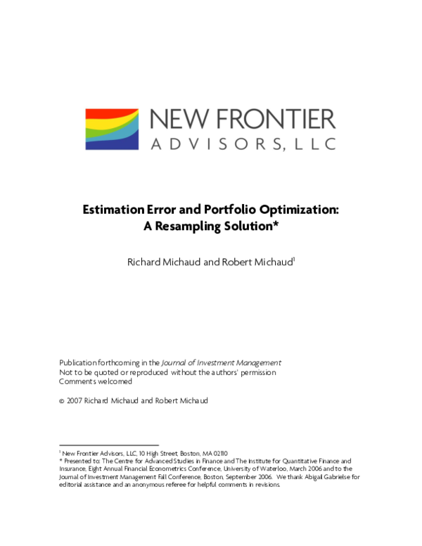 Pdf Estimation Error And Portfolio Optimization A Resampling Solution 2328