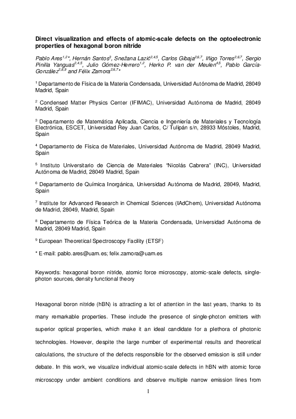 (PDF) Direct Visualization and Effects of Atomic‐Scale Defects on the ...