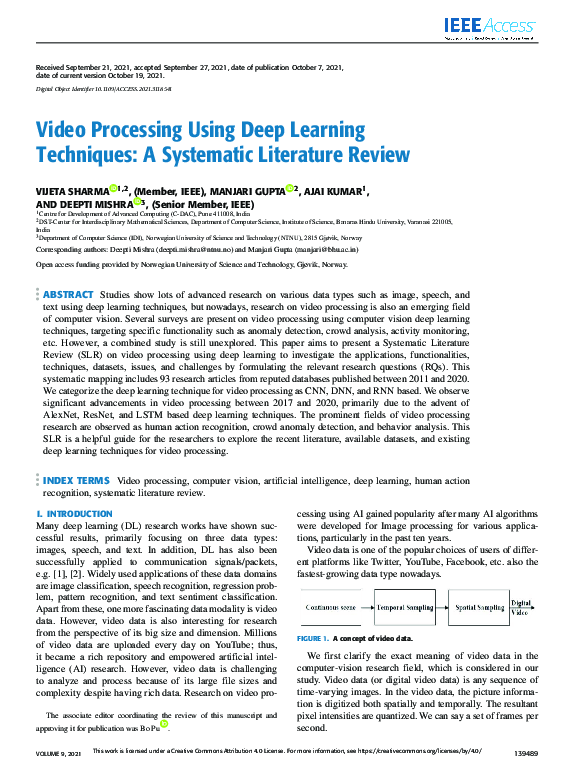 (PDF) Video Processing Using Deep Learning Techniques: A Systematic Literature Review