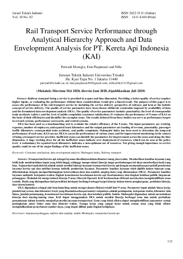 (PDF) Rail Transport Service Performance through Analytical Hierarchy Approach and Data ...