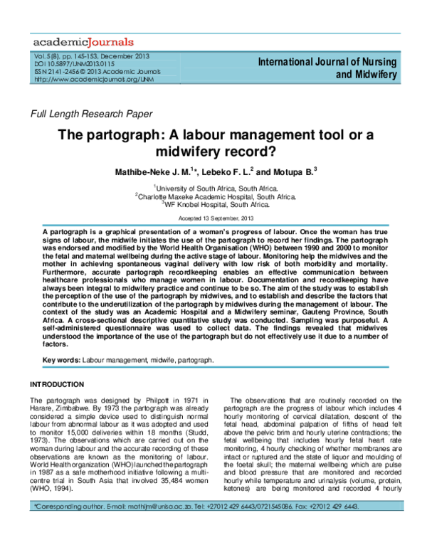 (PDF) The partograph: A labour management tool or a midwifery record?
