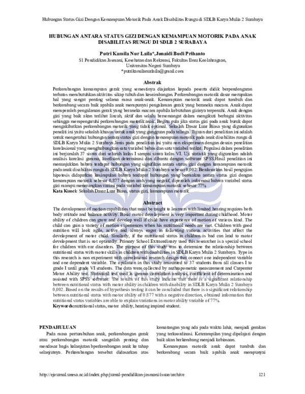 (PDF) Hubungan Status Gizi Dengan Kemampuan Motorik Pada Anak ...