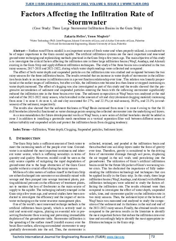 (PDF) Factors Affecting the Infiltration Rate of Stormwater (Case Study: Three Large Stormwater ...