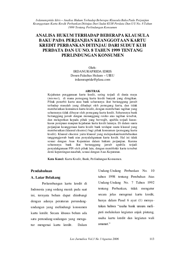 (PDF) Analisa Hukum Terhadap Beberapa Klausula Baku Pada Perjanjian ...