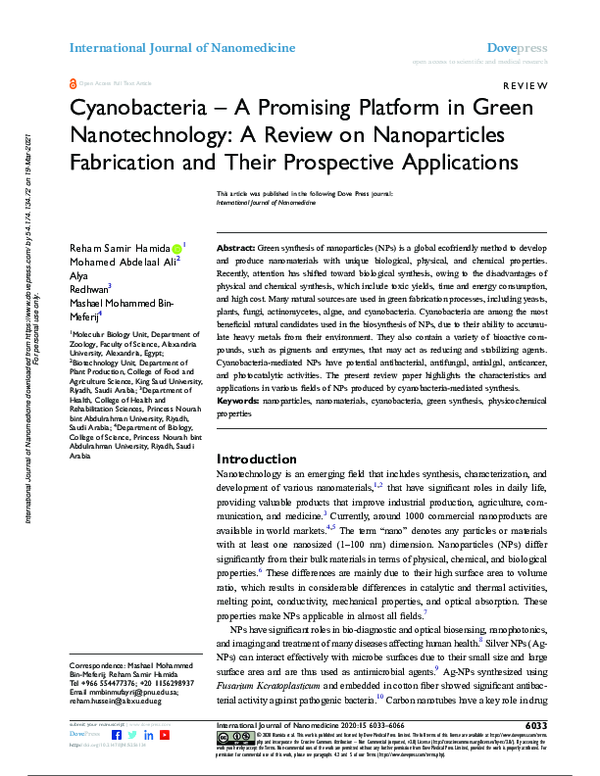 (PDF) Cyanobacteria – A Promising Platform in Green Nanotechnology: A ...